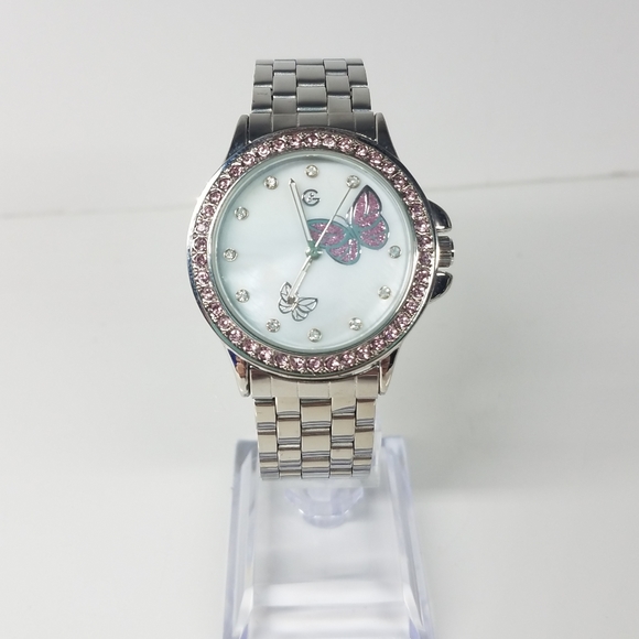 George | Accessories | Pink Rhinestone Butterfly Stainless Steel Watch ...